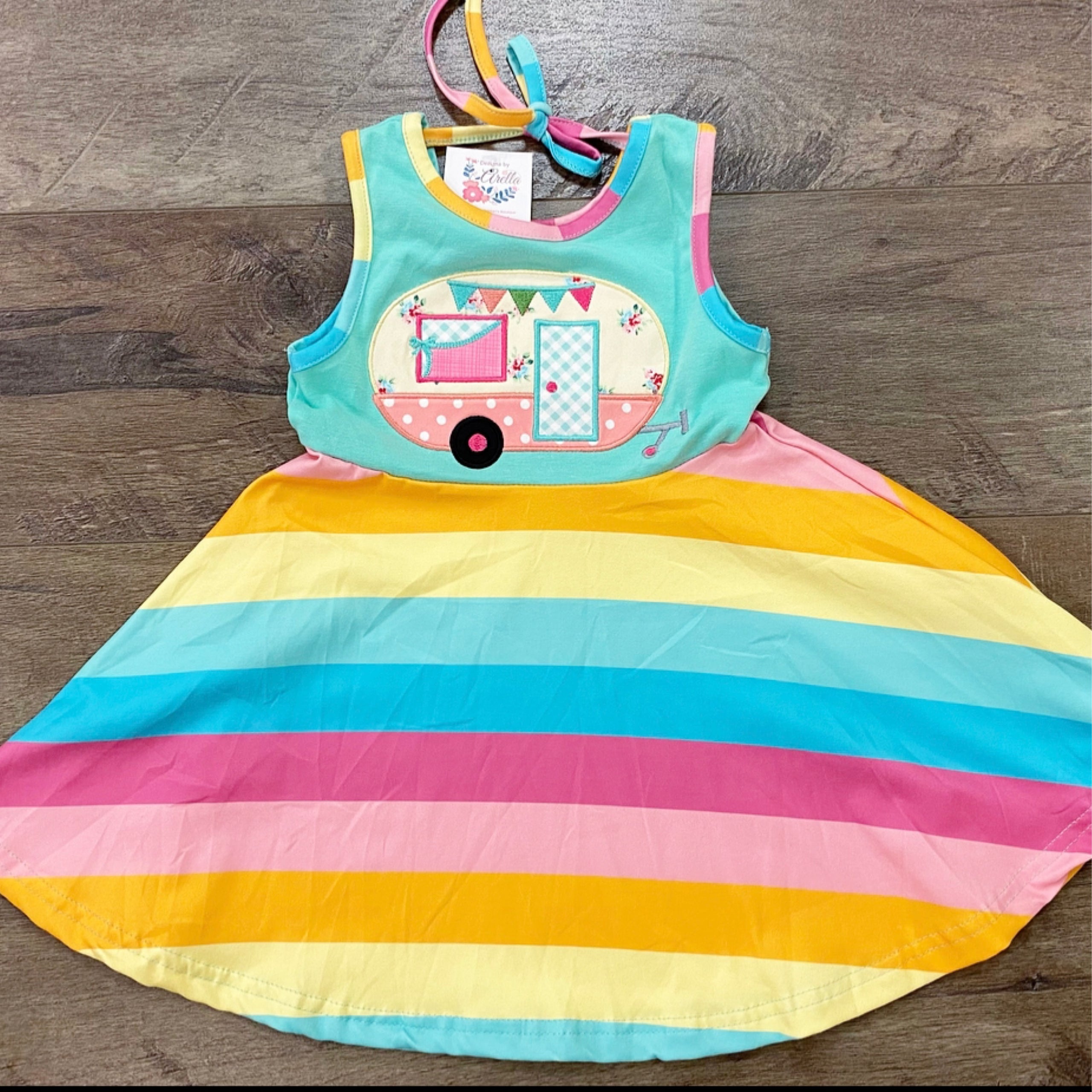 Rainbow stripe camper dress | Designs by Arella
