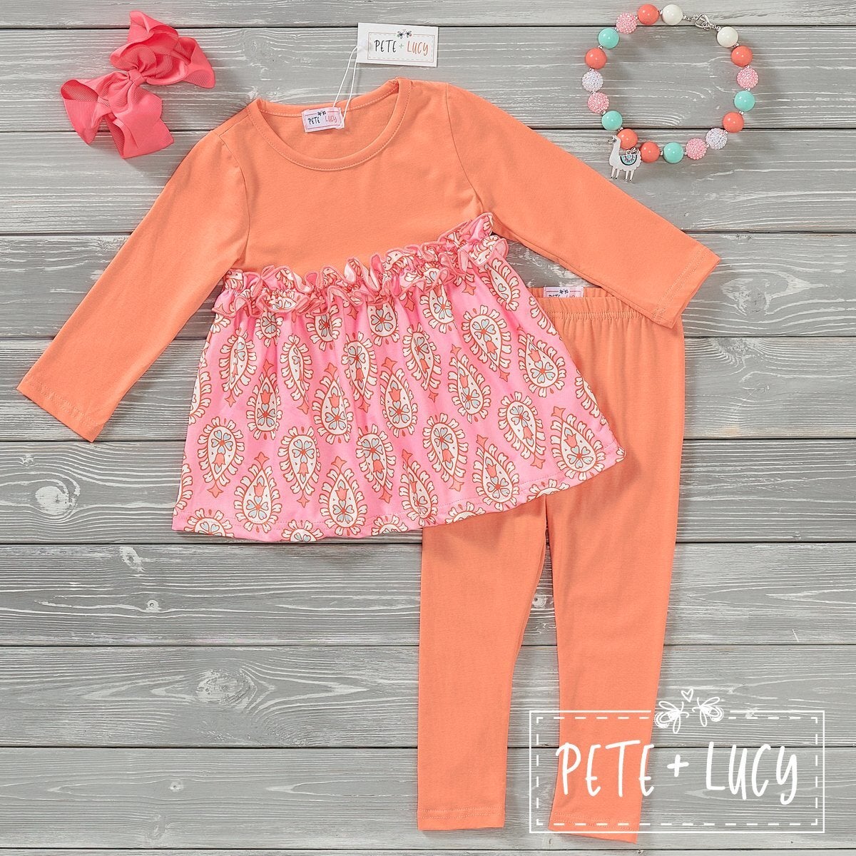 Pete + Lucy 'Peach Paisley' 2pc | Designs by Arella