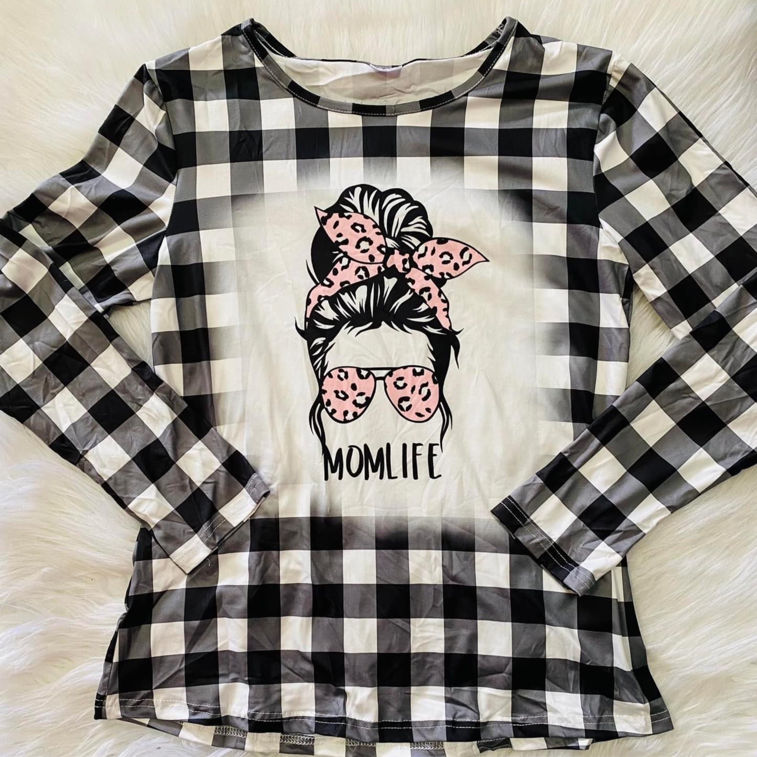 BW plaid Mom Life shirt | Designs by Arella