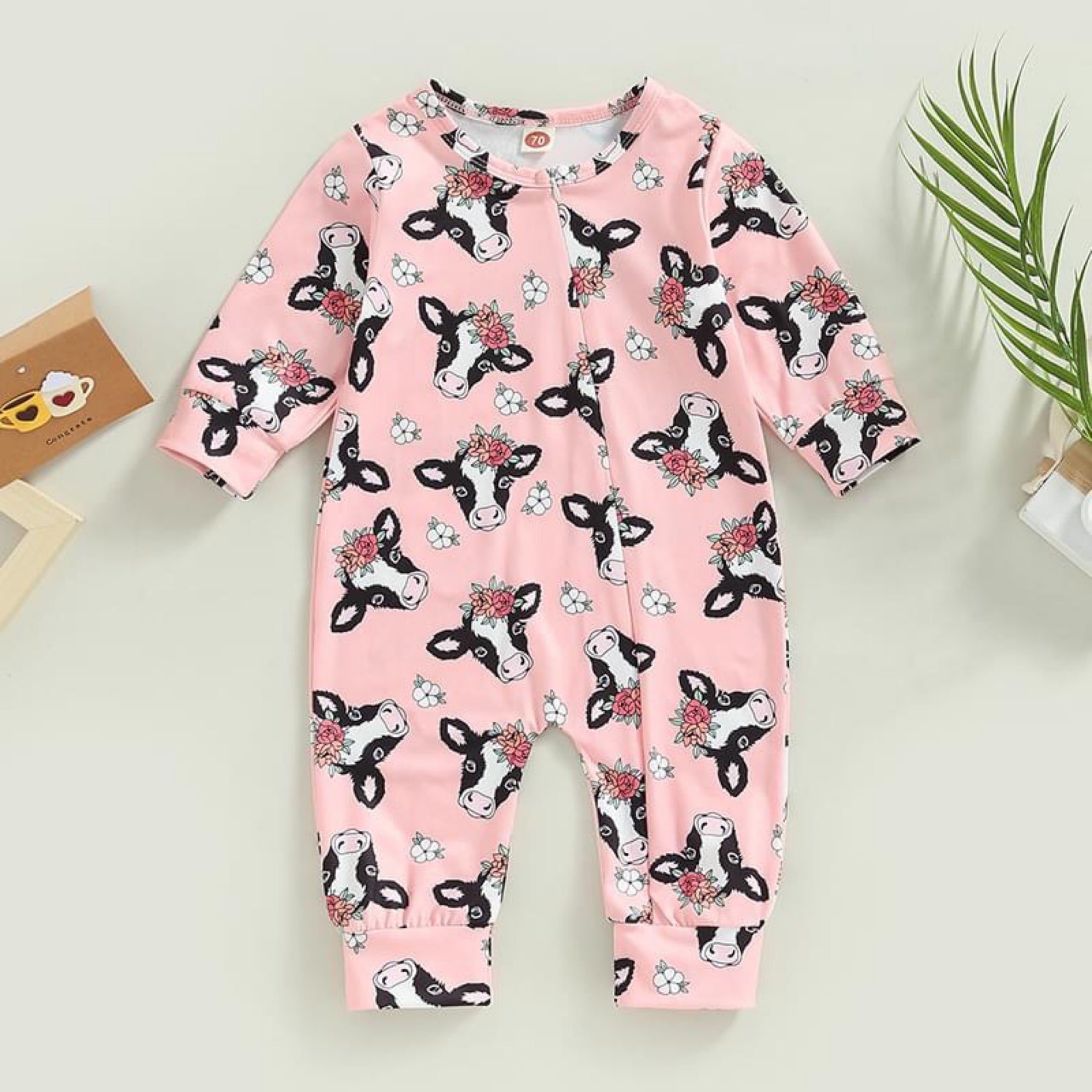 Pink cow zip sleeper | Designs by Arella