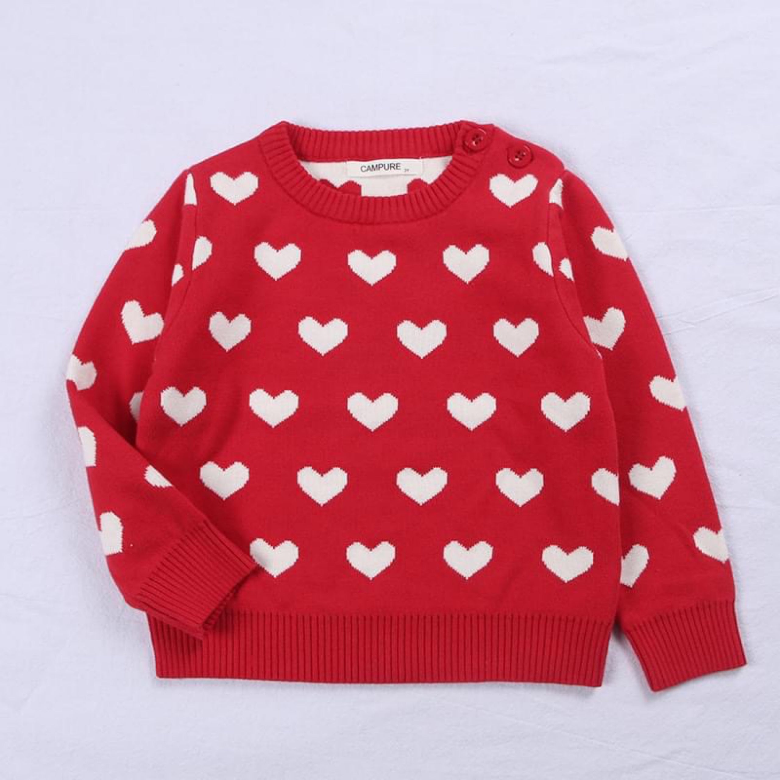 Red/white heart button sweater | Designs by Arella
