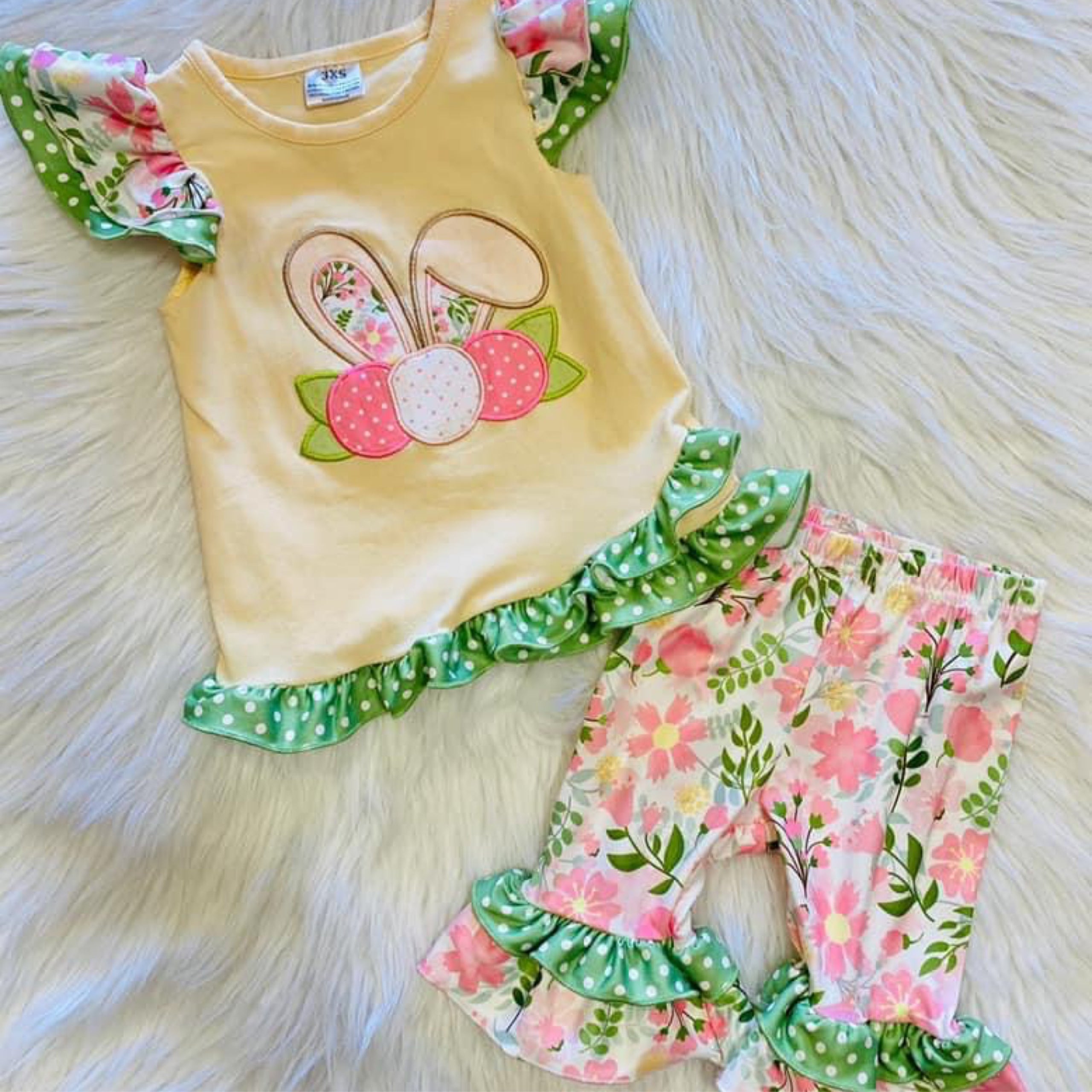 Yellow floral Bunny Ear capri set | Designs by Arella