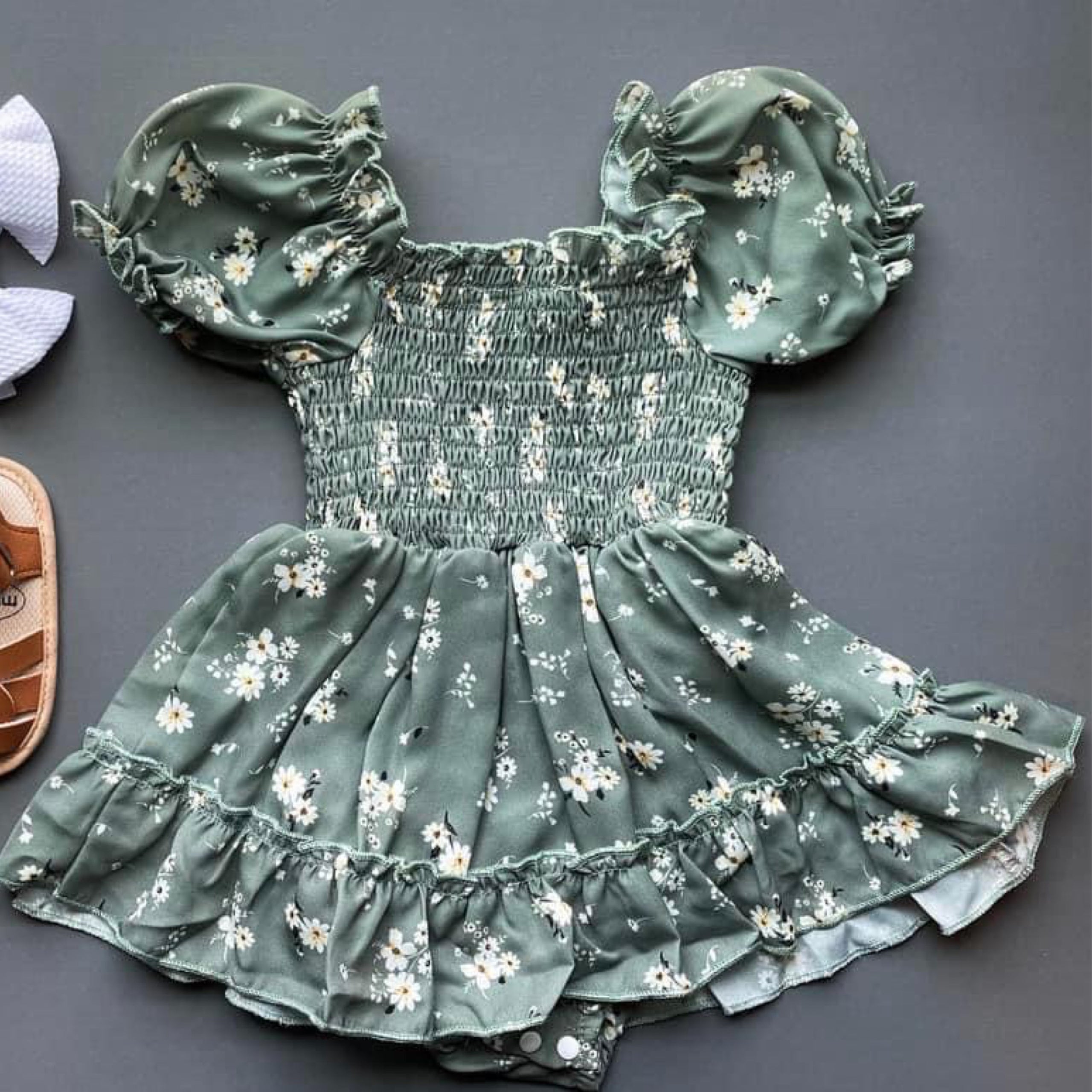 Olive floral scrunch dress | Designs by Arella