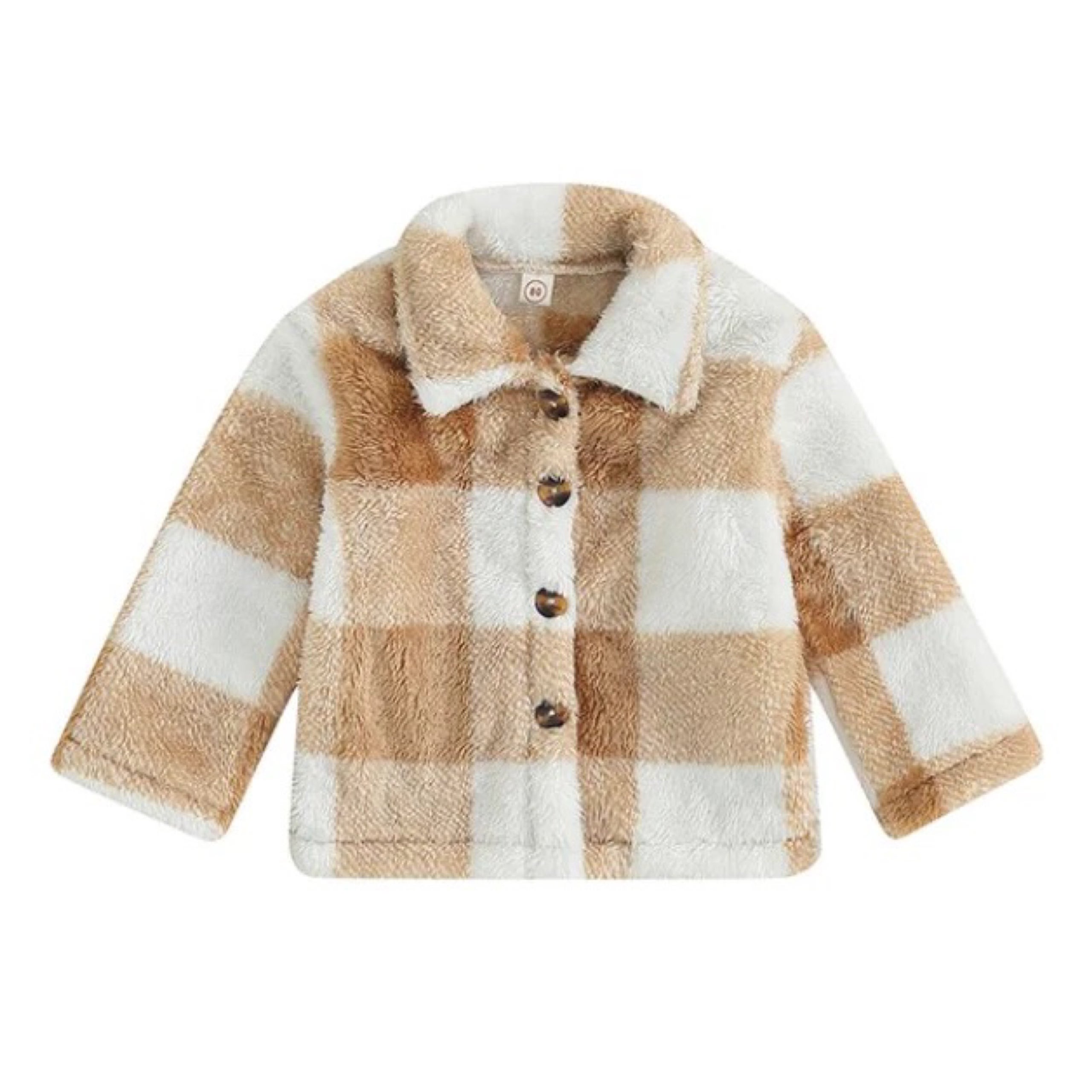 Beige plaid sherpa infant coat | Designs by Arella