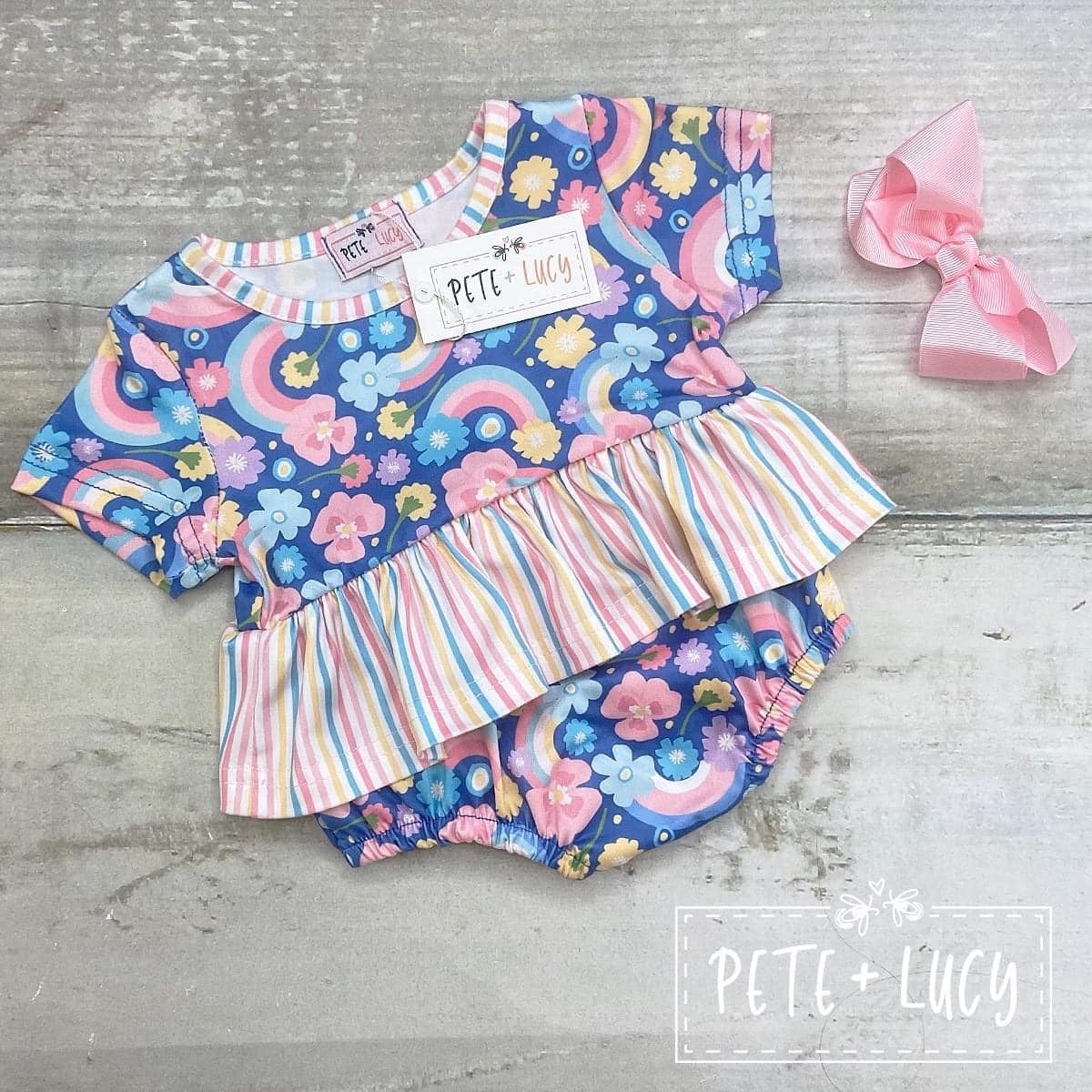 Pete + Lucy 'Rainbow Bright' romper | Designs by Arella